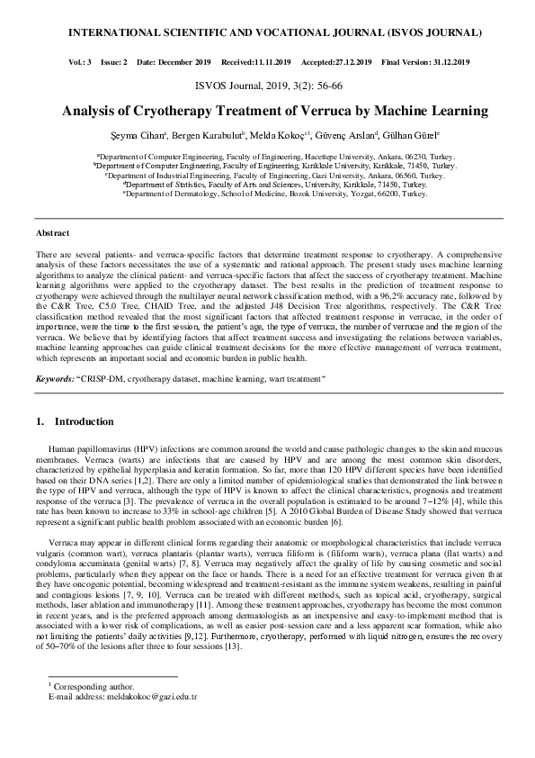 (PDF) Analysis of Cryotherapy Treatment of Verruca by Machine Learning ...