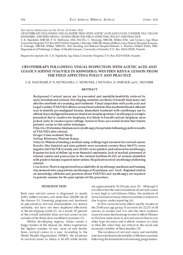 (PDF) Cryotherapy Following Visual Inspection with Acetic Acid and ...