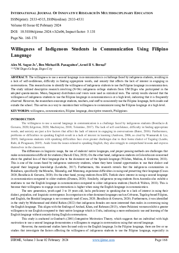 (PDF) Willingness of Indigenous Students in Communication Using ...
