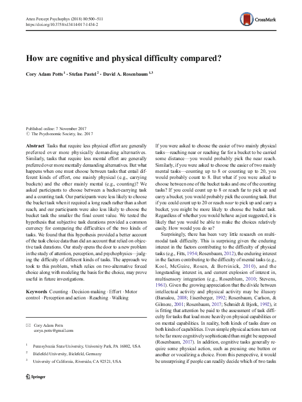 (PDF) Comparing Cognitive and Physical Task Difficulty