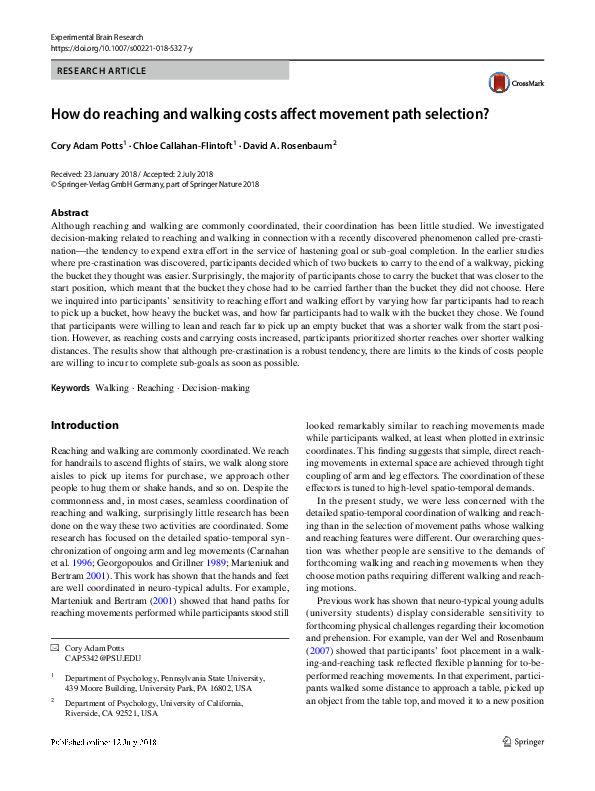 (PDF) How do reaching and walking costs affect movement path selection?