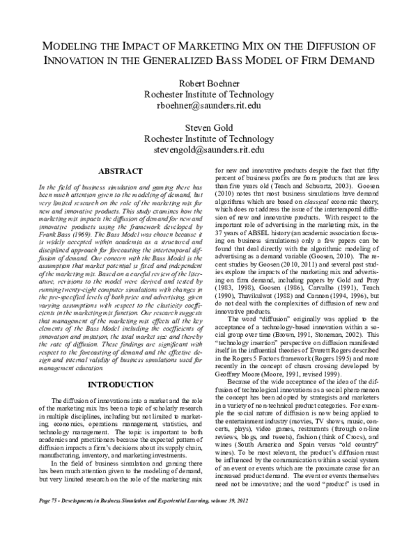(PDF) Modeling the Impact of Marketing Mix On the Diffusion of ...