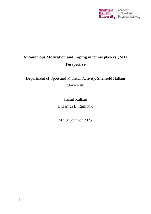 (PDF) Autonomous Motivation and Coping in tennis players ; SDT Perpesctive