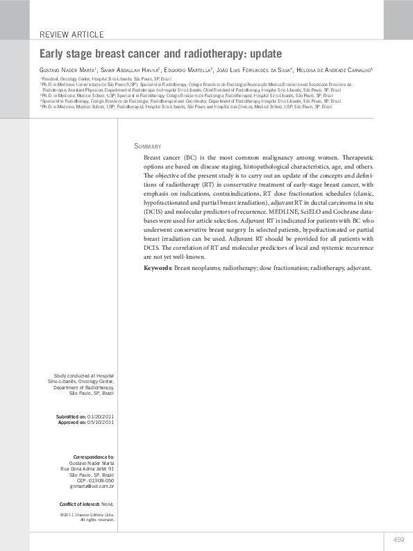 (PDF) Early stage breast cancer and radiotherapy: update | Heloisa Ivone da Silva de Carvalho ...