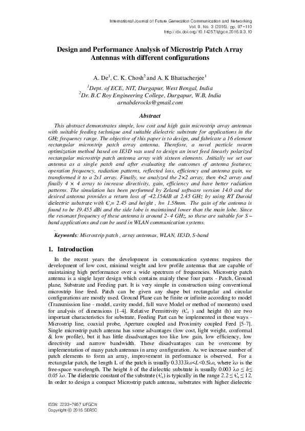 Pdf Design And Performance Analysis Of Microstrip Patch Array
