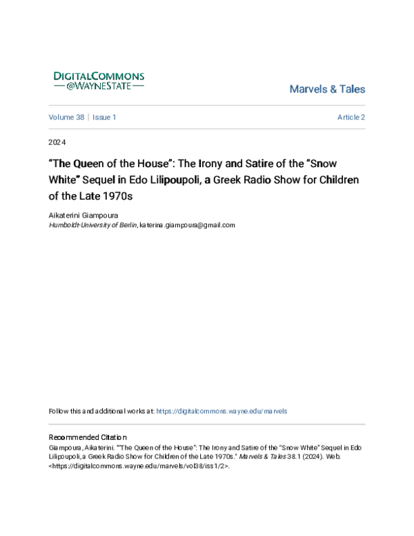 (PDF) “‘The Queen of the House’: The Irony and Satire of the “Snow ...