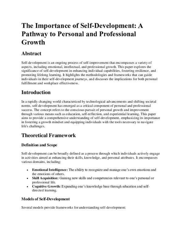 (PDF) The Importance of Self-Development: A Pathway to Personal and ...