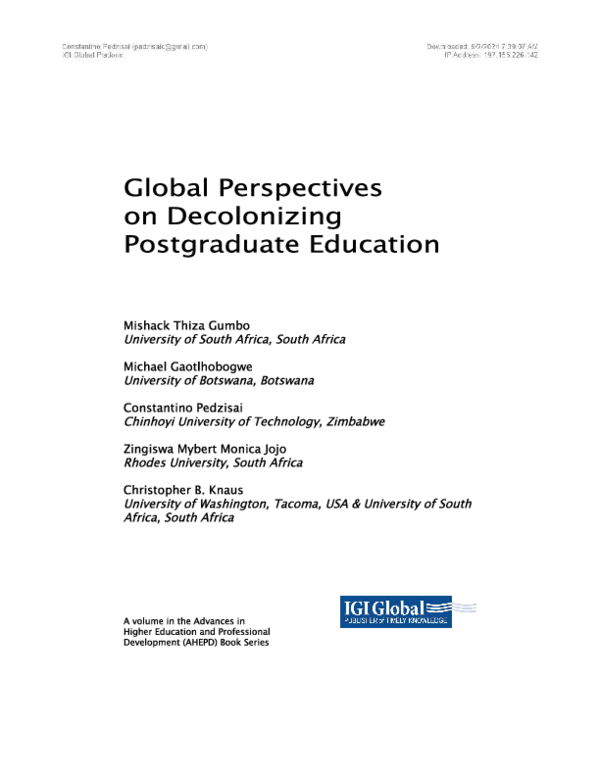 (PDF) GLOBAL PESPECTIVES ON DECOLONISING POSTGRDUATE EDUCATION