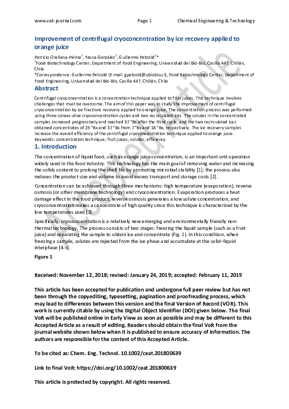 (PDF) Improvement of Centrifugal Cryoconcentration by Ice Recovery ...