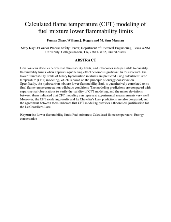 (PDF) Calculated flame temperature (CFT) modeling of fuel mixture lower ...