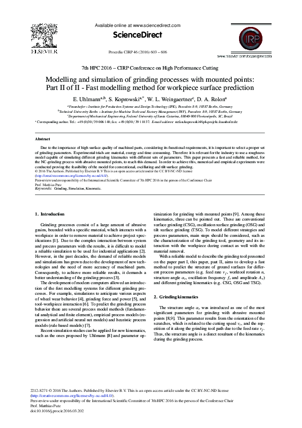 (PDF) Modelling and Simulation of Grinding Processes with Mounted Points: Part I of II ...