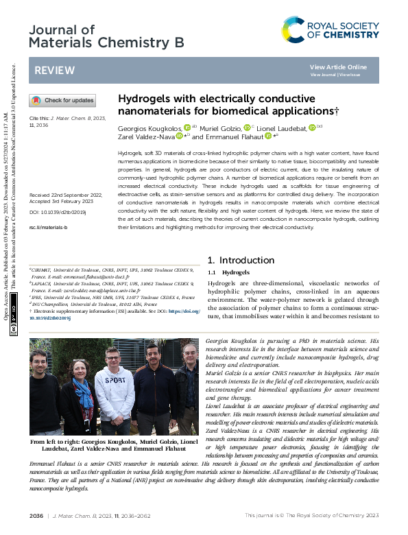 (PDF) Hydrogels with electrically conductive nanomaterials for biomedical applications