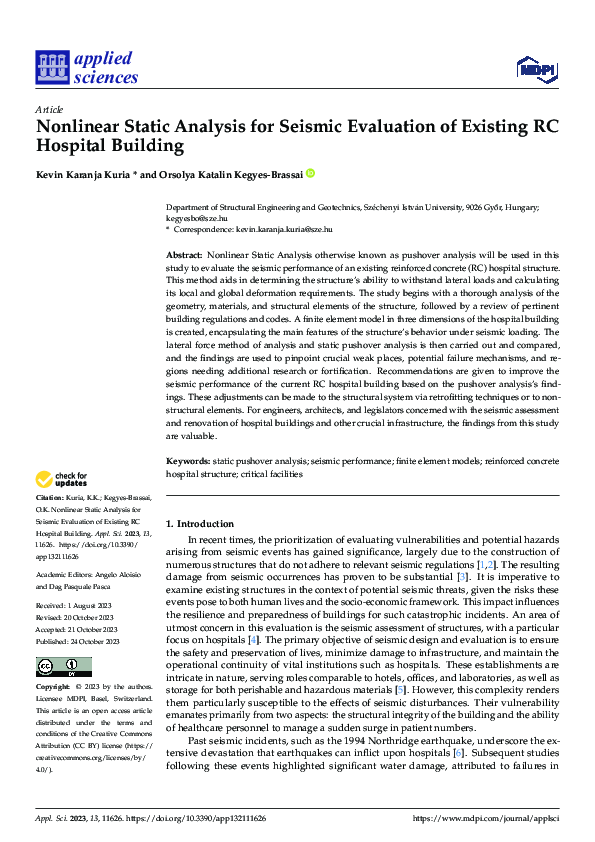 (PDF) Nonlinear Static Analysis for Seismic Evaluation of Existing RC Hospital Building