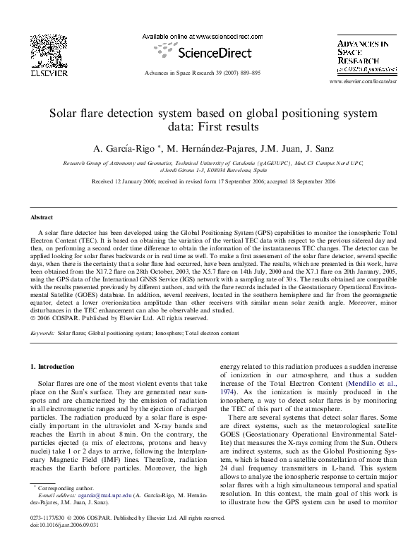 (PDF) Solar flare detection system based on global positioning system data: First results