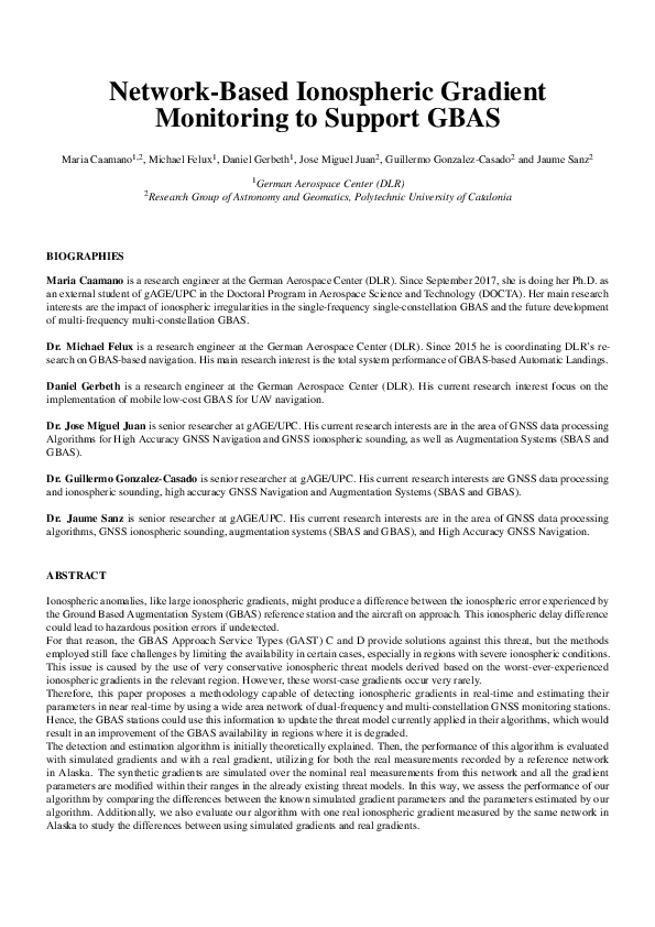 (PDF) Network-Based Ionospheric Gradient Monitoring to Support GBAS | Jaume Sanz - Academia.edu
