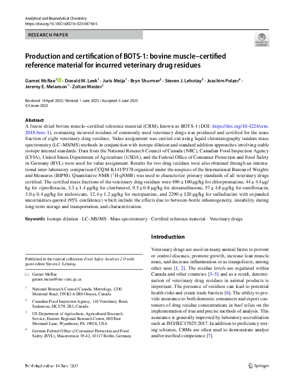 (PDF) Production and certification of BOTS-1: bovine muscle–certified ...
