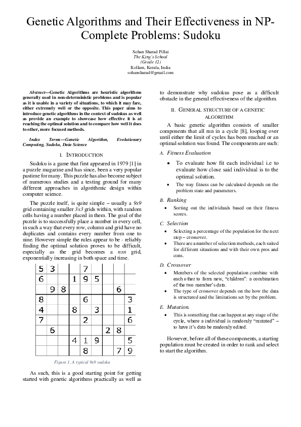 (PDF) Genetic Algorithms and Their Effectiveness in NP-Complete Problems: Sudoku