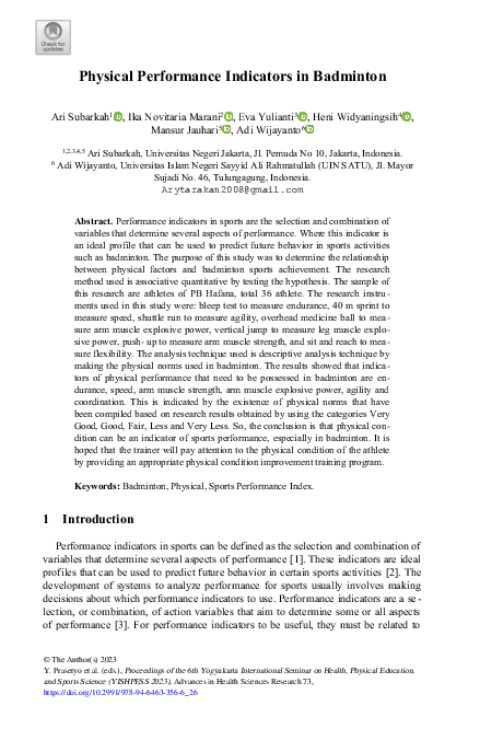 (PDF) Physical Performance Indicators in Badminton
