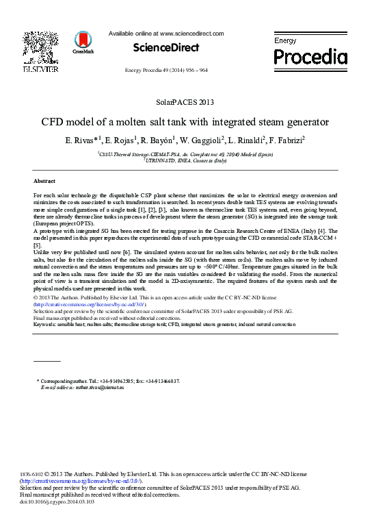 (PDF) CFD Model of a Molten Salt Tank with Integrated Steam Generator ...