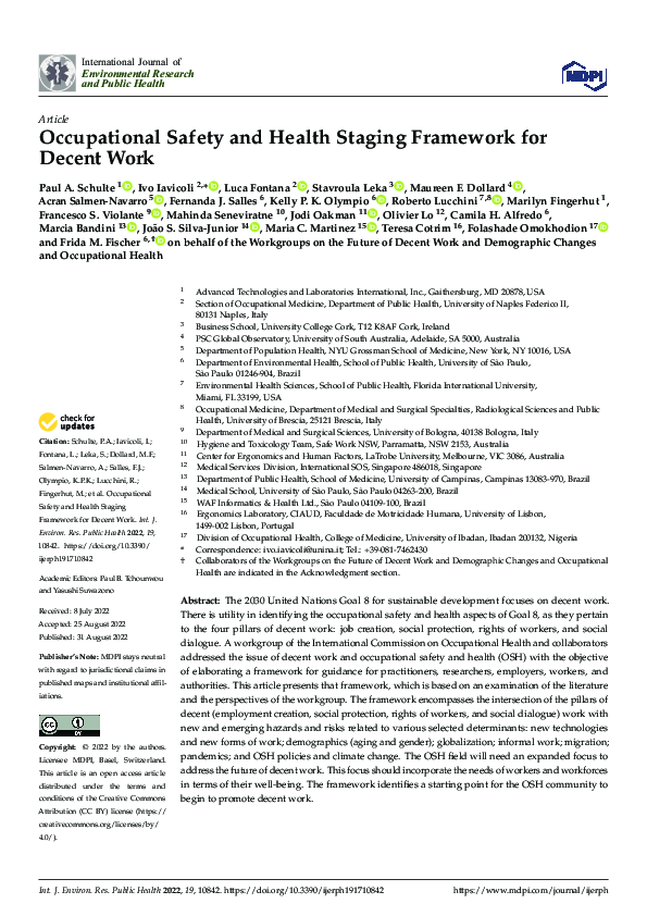 (PDF) Occupational Safety and Health Staging Framework for Decent Work