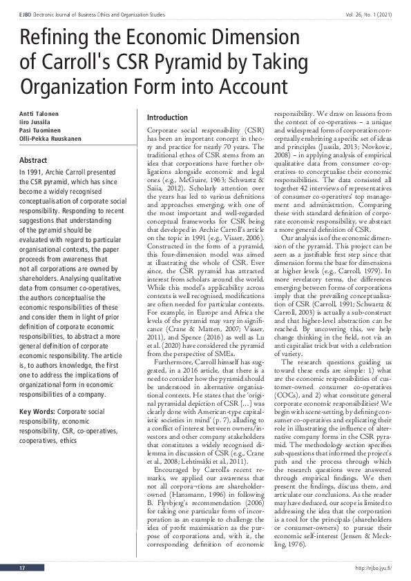 (PDF) Refining the Economic Dimension of Carroll's CSR Pyramid by ...
