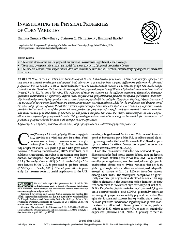 (PDF) Investigating the Physical Properties of Corn Varieties
