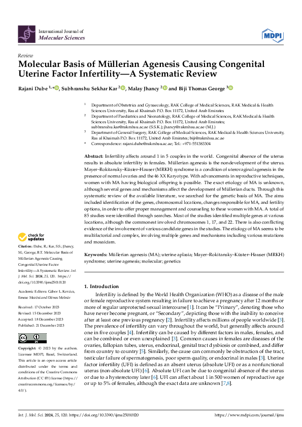 (PDF) Molecular Basis of Mullerian Agenesis Causing Congenital Uterine ...