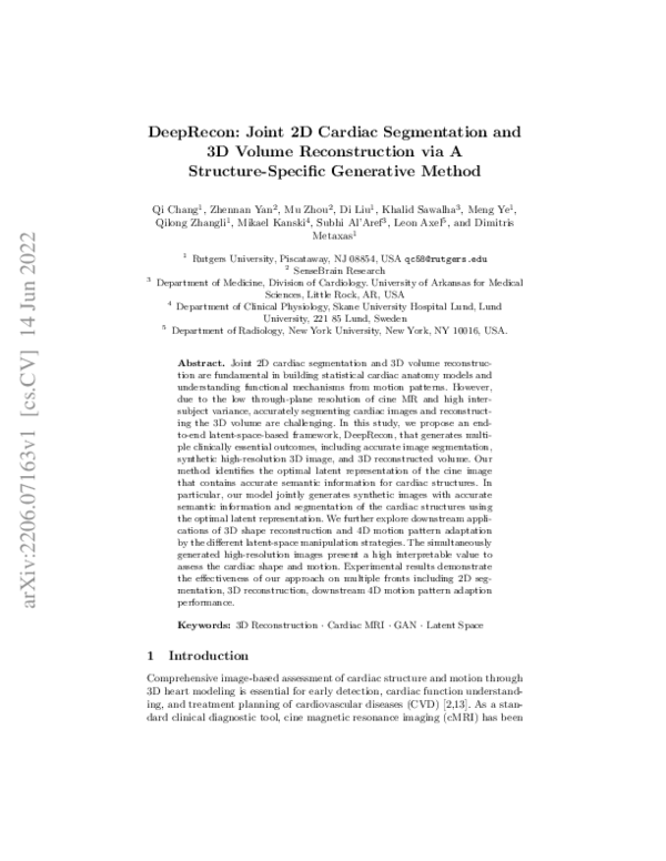 (PDF) DeepRecon: Joint 2D Cardiac Segmentation and 3D Volume Reconstruction via a Structure ...