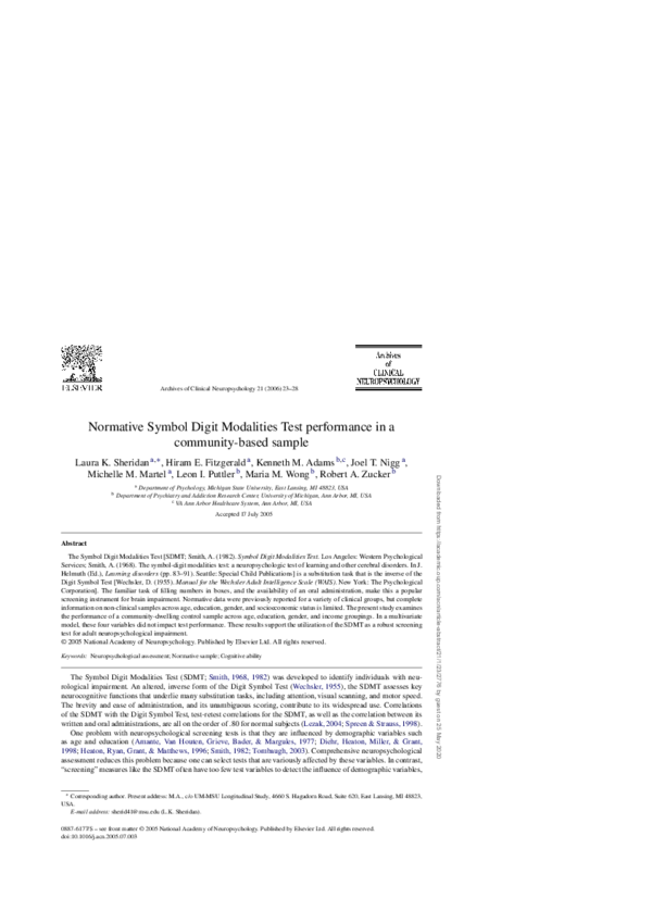 (PDF) Normative Symbol Digit Modalities Test performance in a community ...