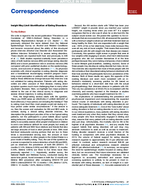 (PDF) Insight May Limit Identification of Eating Disorders