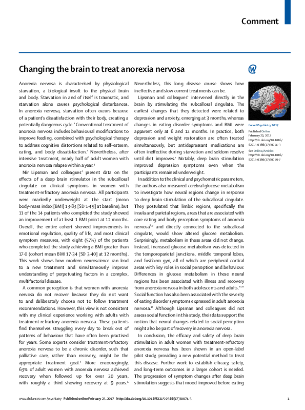 (PDF) Changing the brain to treat anorexia nervosa