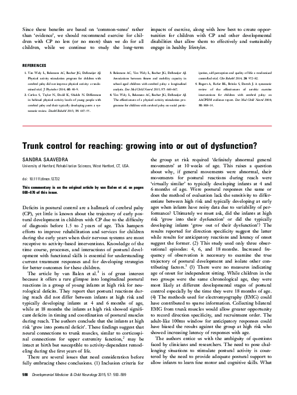 (PDF) Trunk control for reaching: growing into or out of dysfunction?
