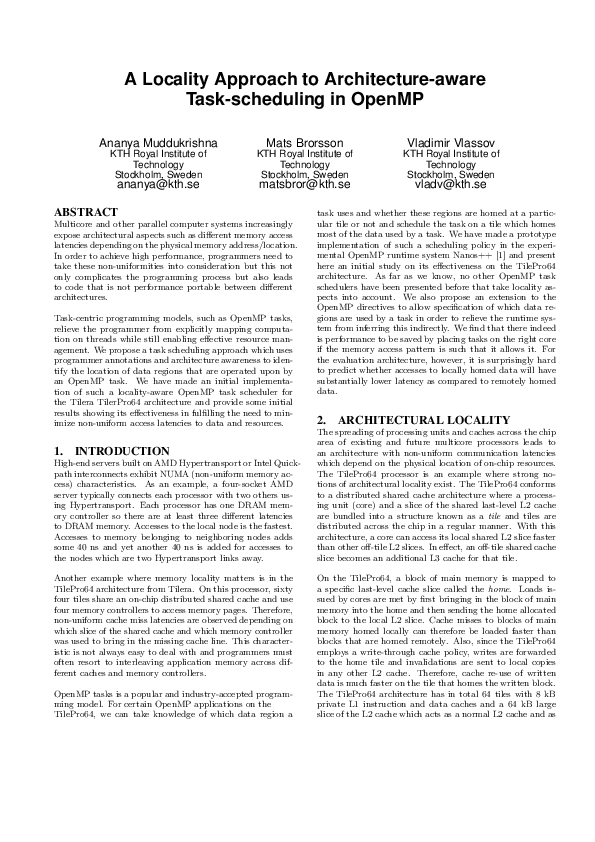 Pdf A Locality Approach To Architecture Aware Task Scheduling In Openmp