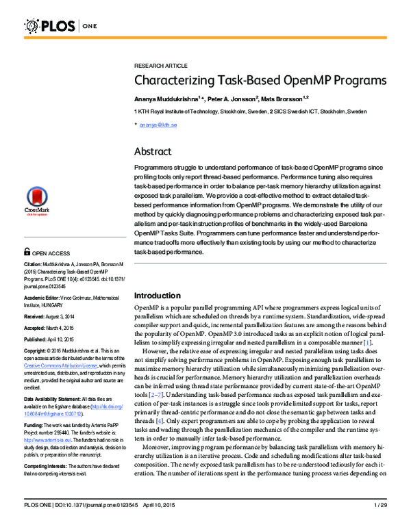 (PDF) Characterizing Task-Based OpenMP Programs | Mats Brorsson - Academia.edu