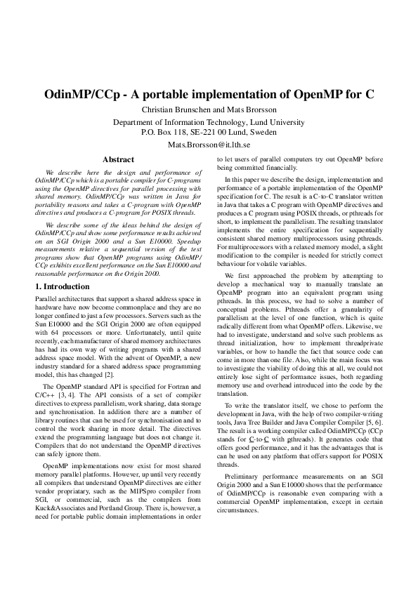 (PDF) OdinMP/CCp?a portable implementation of OpenMP for C