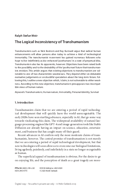 (PDF) The Logical Inconsistency of Transhumanism