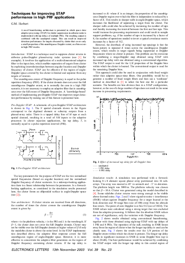 (PDF) Techniques for improving STAP performance in high PRF applications