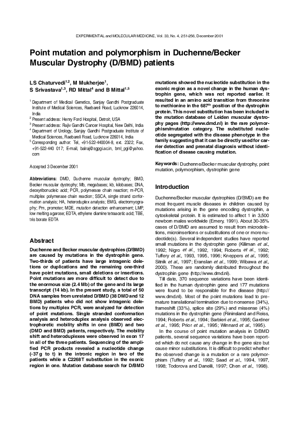(PDF) Point mutation and polymorphism in Duchenne/Becker Muscular ...