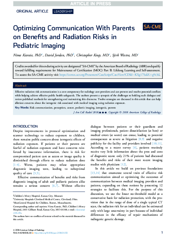 (PDF) Optimizing Communication With Parents on Benefits and Radiation ...