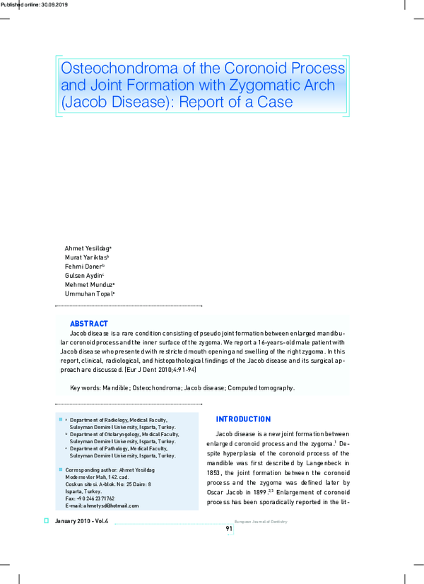 (PDF) Osteochondroma of the Coronoid Process and Joint Formation with ...