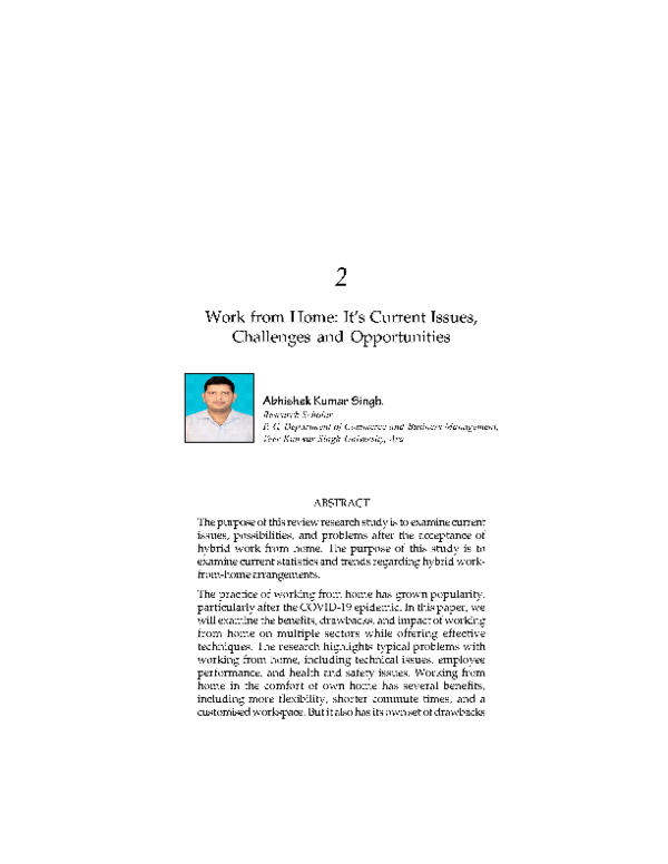 (PDF) Work from Home: It’s Current Issues, Challenges and Opportunities