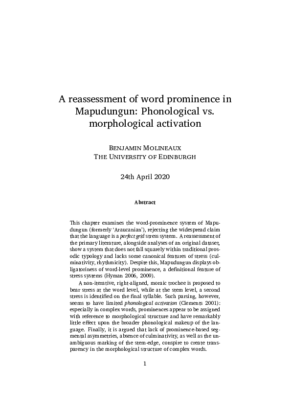 (PDF) A reassessment of word prominence in Mapudungun: Phonological vs ...