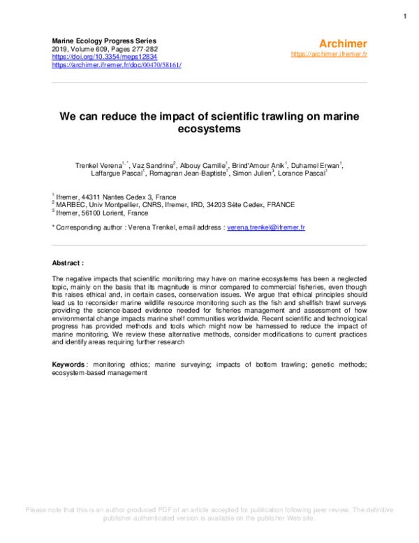 (PDF) We can reduce the impact of scientific trawling on marine ecosystems