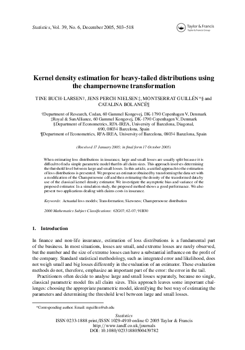 (PDF) Kernel density estimation for heavy-tailed distributions using the champernowne transformation