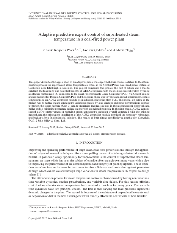Pdf Adaptive Predictive Expert Control Of Superheated Steam Temperature In A Coal Fired Power