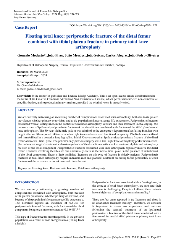 (PDF) Floating total knee: periprosthetic fracture of the distal femur ...