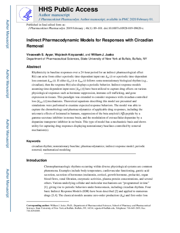 (PDF) Indirect pharmacodynamic models for responses with circadian removal