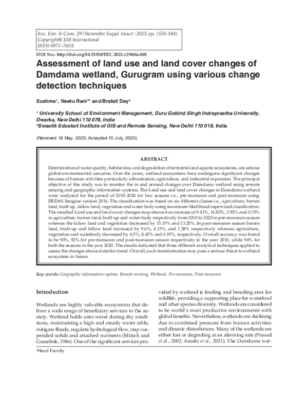 (PDF) Assessment of land use and land cover changes of Damdama wetland ...