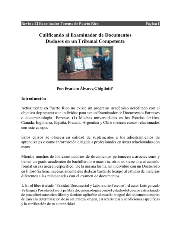 (PDF) Calificando al Examinador de Documentos Dudosos en un Tribunal ...