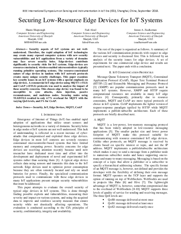 (PDF) Securing Low-Resource Edge Devices for IoT Systems | Imran Zualkernan - Academia.edu